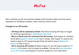 Meetup.com abandons API – XCIV